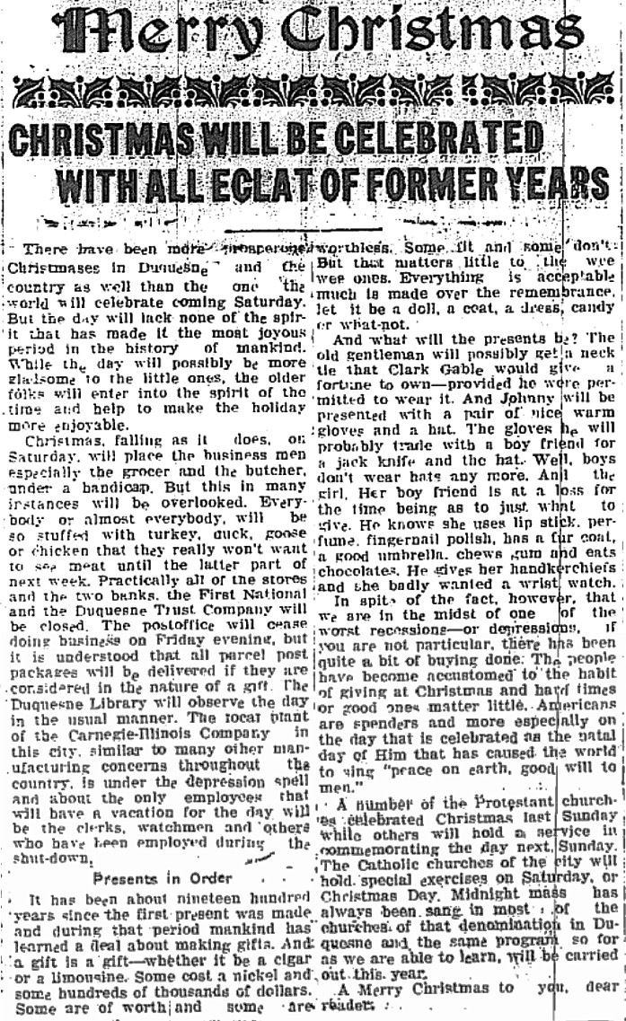 Back to Duquesne Christmases | The Duquesne Hunky